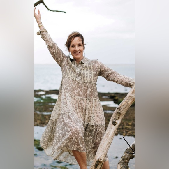 Sundance | Dresses | Sundance Beige Floral Tiered Peasant Midi Dress ...